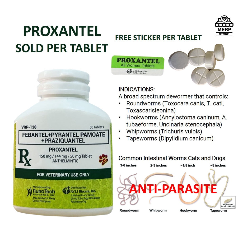 PROXANTEL(sold per tablet) Anthelmintic Dewormer for Cats & Dogs – MERP ...
